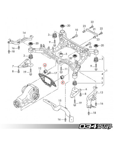 Insert aluminium support différentiel arrière 034Motorsport pour Audi A4 A5 S4 S5 RS4 RS5 B8 A6 ...