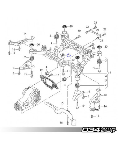 Insert aluminium support différentiel arrière 034Motorsport pour Audi A4 A5 S4 S5 RS4 RS5 B8 A6 ...
